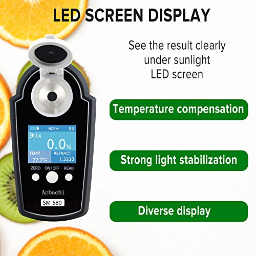 Digital Refractometer Digital BRIX Tester Sugar Meter Ideal for Drinking Water Beverage Kombucha Orchard Fruit Juice Carbohydrate Content High Accuracy Portable Refractive Index Tester 0-58%