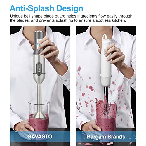 Gavasto Immersion Blender 600 Watts Scratch Resistant Hand Blender,15 Speed and Turbo Mode Hand Mixer, Heavy Duty Copper Motor Stainless Steel Smart Stick for Soup, Smoothie, Puree, Baby Food