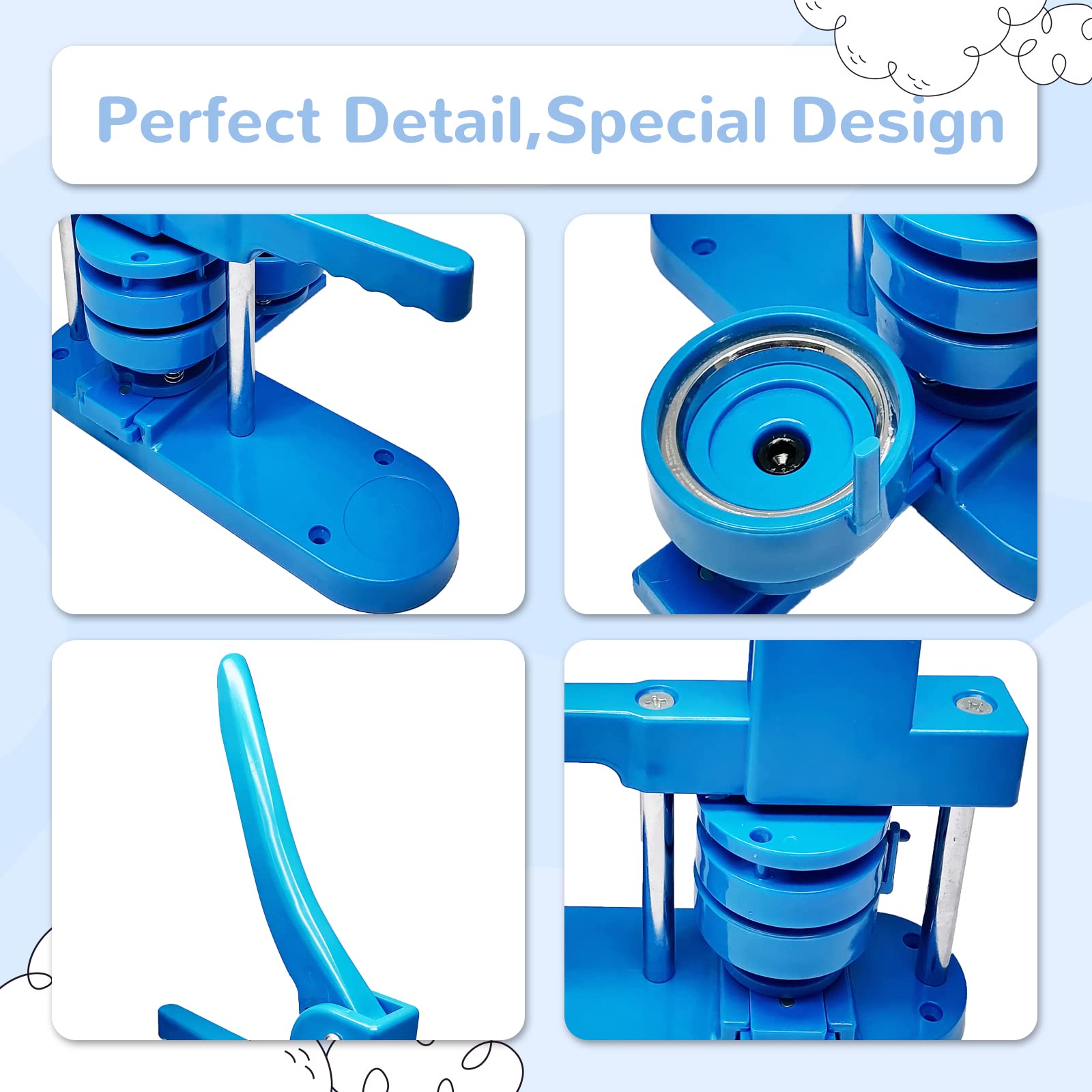 Button Maker Machine Multiple Sizes 1+1.25+2.25 inch DIY Button Badge Maker Machine Pin Button Press Maker with 300pcs Button Parts&Circle Cutter&Magic Book (Blue)