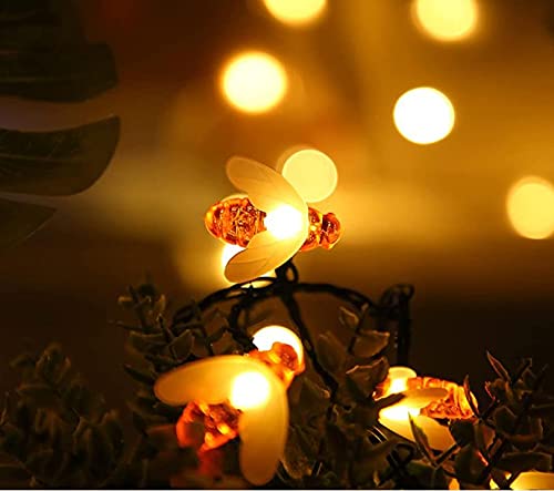 XLXX Battery Operated，6.5FEET 10 Lights,LED Bee Solar/Dragonfly Lights for Christmas Trees, Outdoor Garden, Patio, Fence, Wedding, Party (BEE, Warm White)
