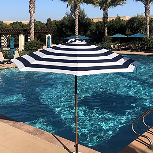 Formosa Covers 9ft Market Patio Umbrella Canopy - 8 Ribs Canopy Replacement in Navy Blue Cabana Stripe Suitable for (52-54 inch Rib Length) - 300D UV Protective and Water-resistant Patio Umbrella Top - Table Umbrella Replacement Canopy Cover