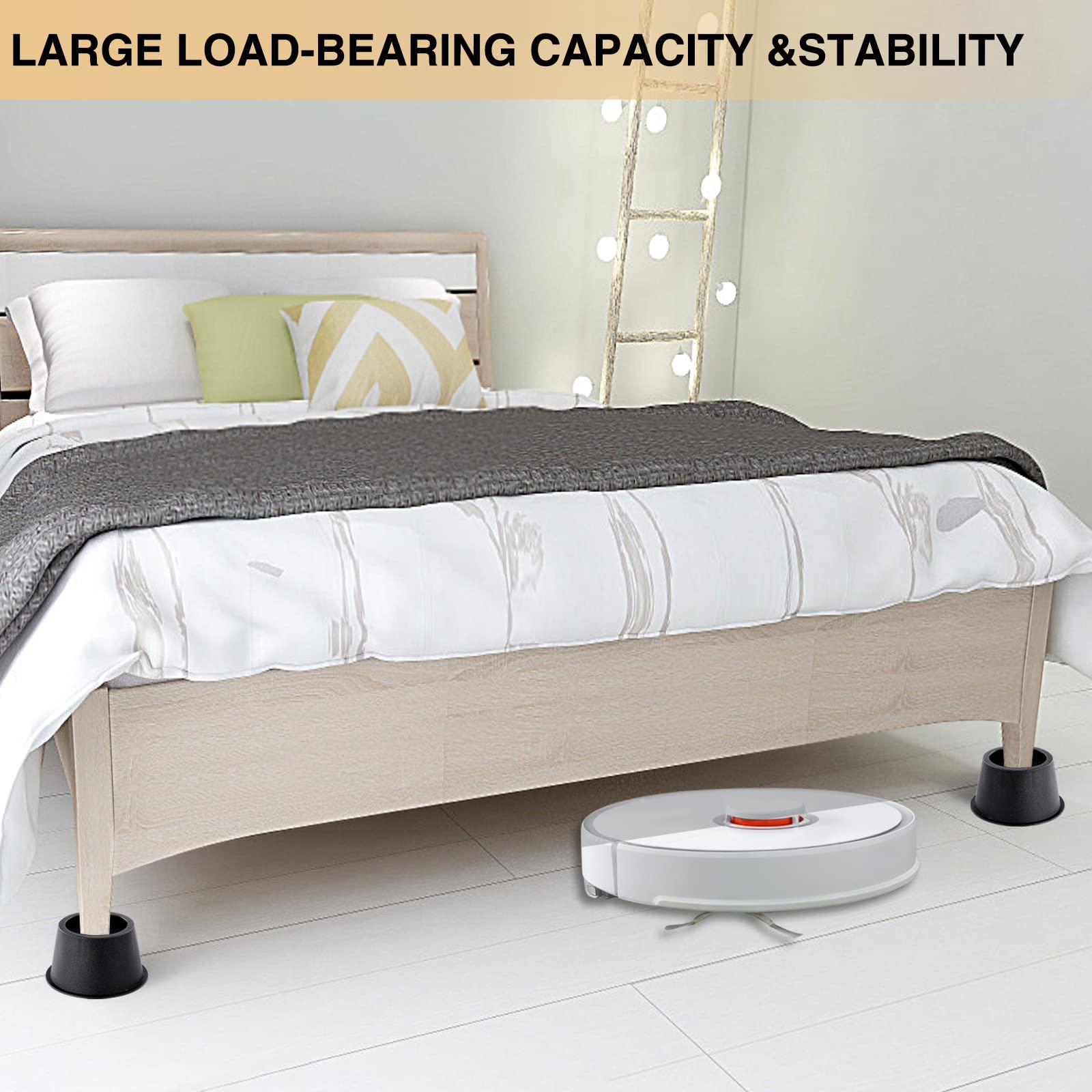Tocawe Set of 9 Bed Furniture Riser 2", Round Dorm Bed Frame Riser,Heavy Duty Furniture Riser with Non-Slip Foam Pads for Bed, Desk, Chair, Sofa Table, Sofa Lift, Black