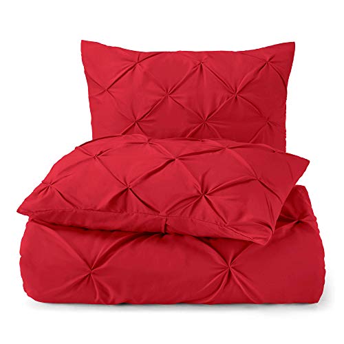 Nestl Red Duvet Cover Queen Size - Pintuck Queen Duvet Cover Set, 3 Piece Double Brushed Duvet Covers with Button Closure, 1 Pinch Pleated Duvet Cover 90x90 inches and 2 Pillow Shams