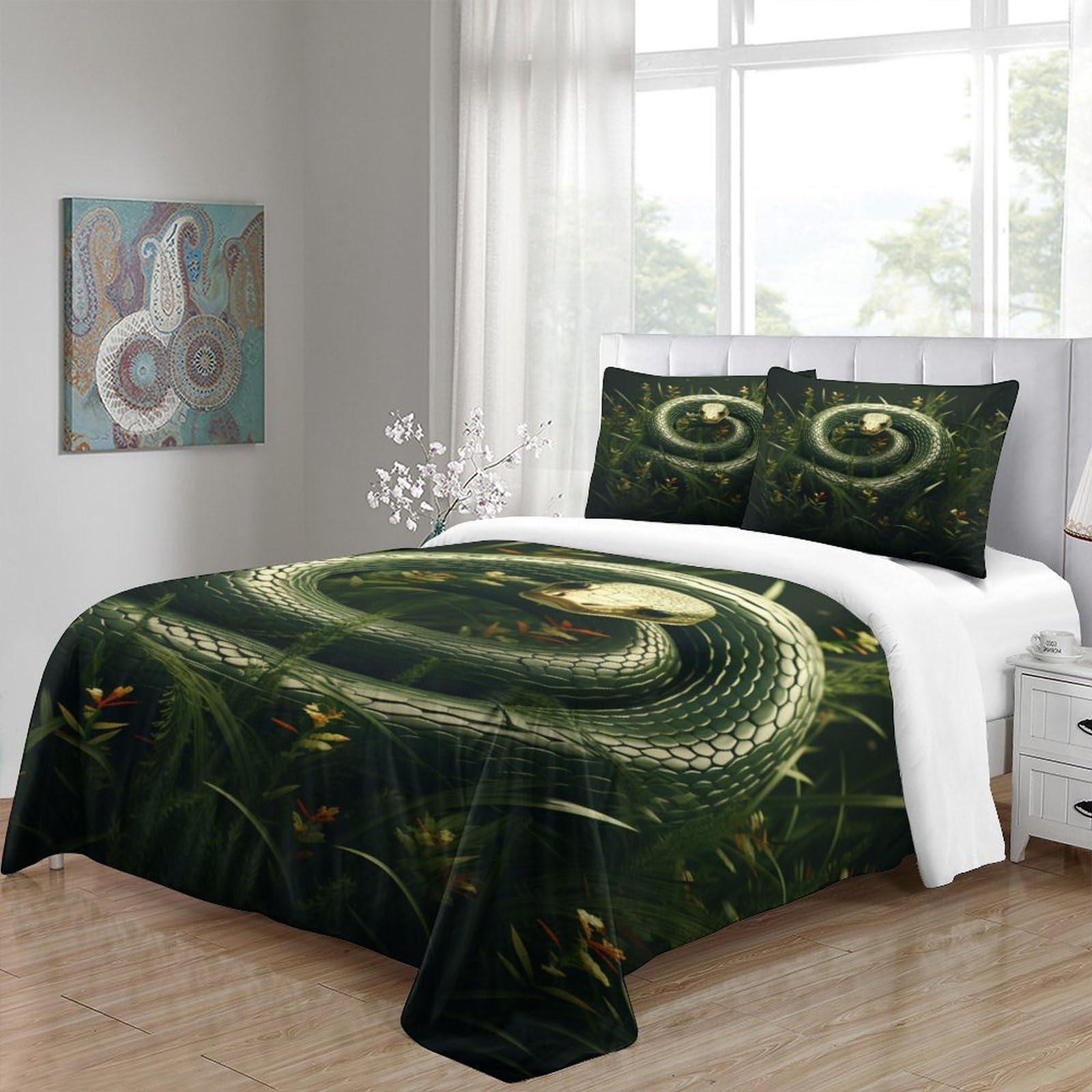 JALYKA Bedding Set 3D Print Snake Duvet Cover Set Animal Theme Comforter Cover with Pillow Shams with Zipper Microfiber 3Pcs Bedspread Cover for Kids Teens Adults Twin(173x218cm)