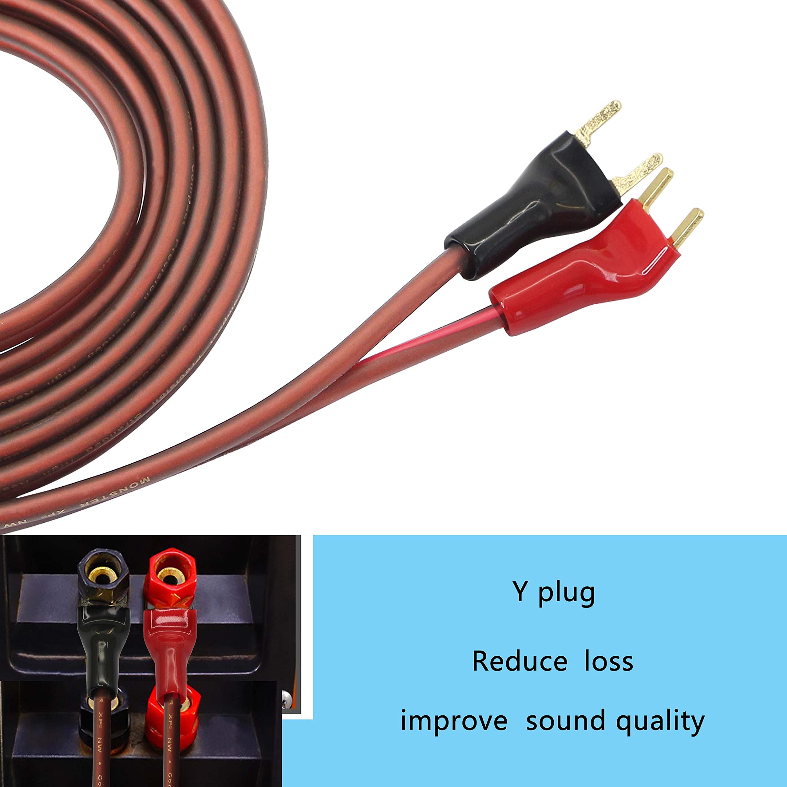 XMSJSIY 6.35mm 1/4 TRS to Y Spade Plug Speaker Cable,6.35mm Male Mono to U Fork Spade Plug Audio Cable OFC HiFi Speaker Wire(2 Y Plug) for DJ Application Subwoofer Guitars Headphone Jack Mixer -2m