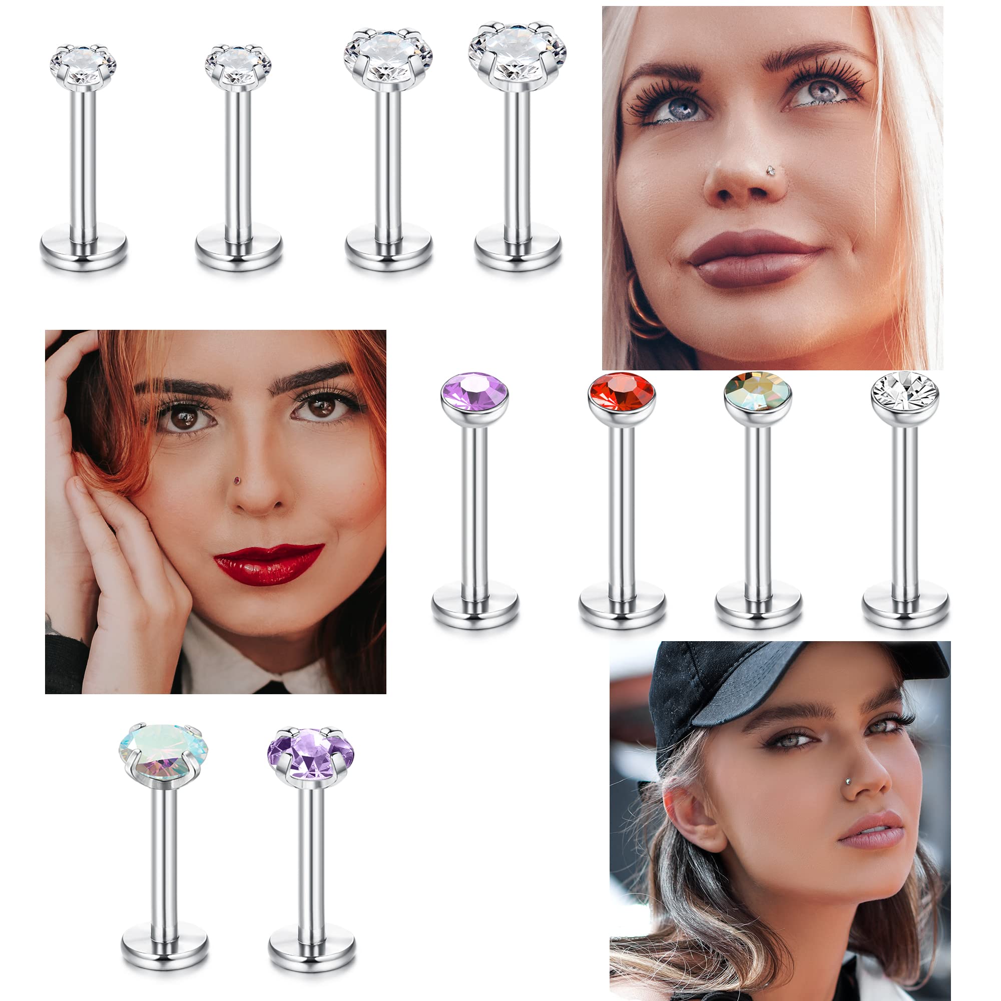 Dochais Pack of 10-36 Lip Piercing Couch Piercing Studs Helix Tragus Bars Stud Piercing Earrings Cartilage Barbell Piercing Cartilage Tragus for Women Men, Stainless Steel