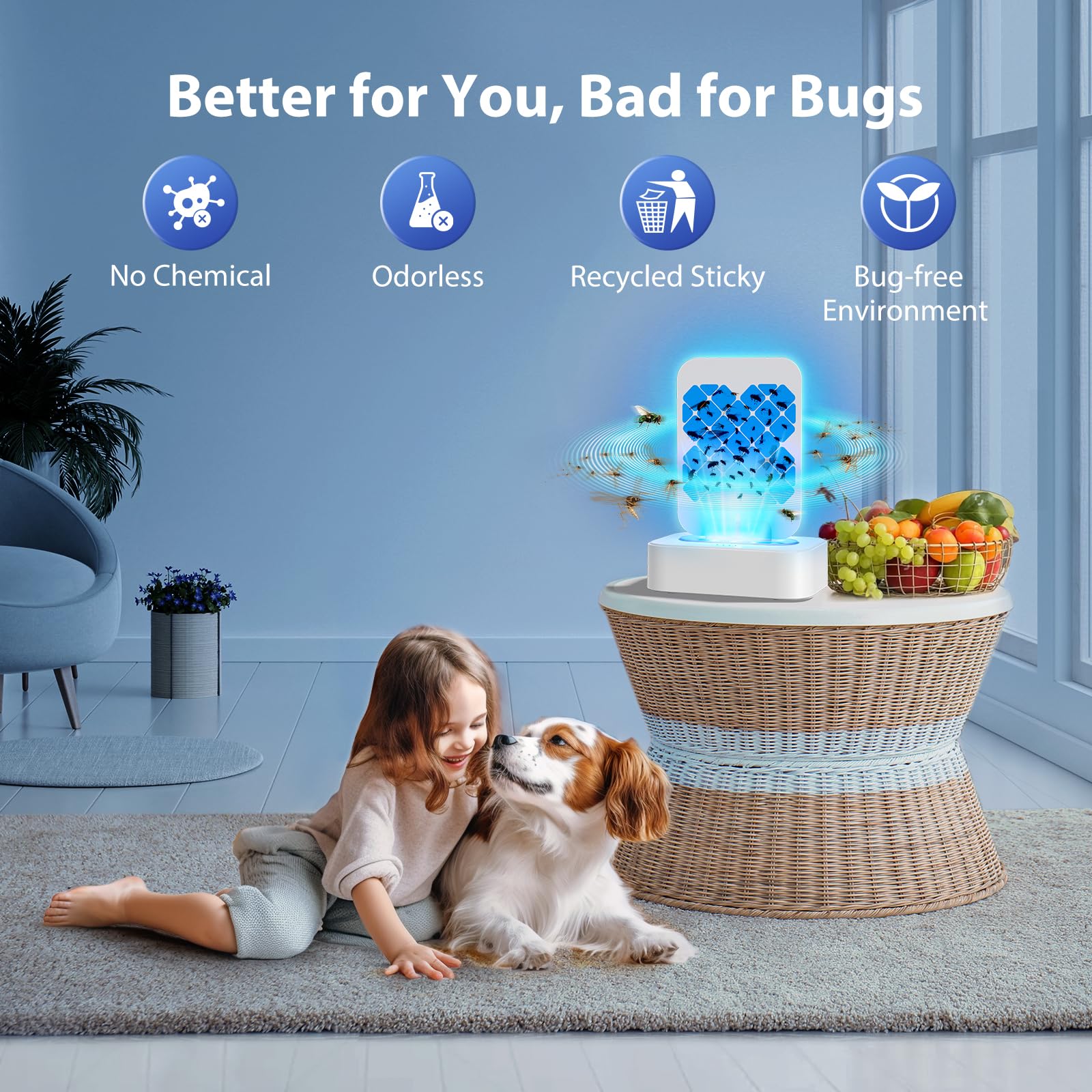 Fruit Fly Traps for Indoors, Rechargeable Fly Trap Indoor with Night Light Gnat Traps for House Indoor Bug Zapper for Plants Gnats Moths Mosquitos Pest Control with 10PCS Refills