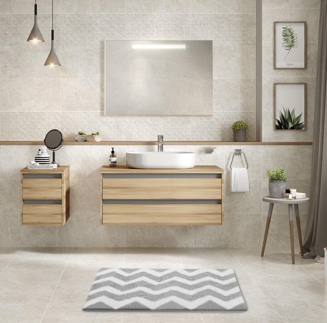 Carmoion Bathroom Rug, Non-Slip Microfiber Plush Bath Mat, Machine Washable and Super Absorbent Bath Rug, Comfortable Soft Bathroom Mat for Tub, Shower, Sink, Grey, 24" x 16"
