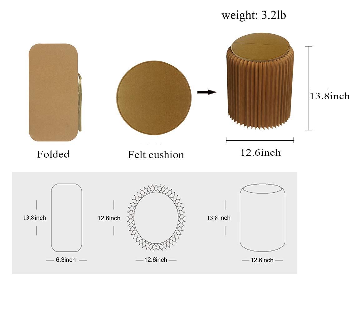 Home Round Stool Foldable Brown - 13.8inch Heigh with Felt Cushion, Space-Saving Dressing Room Chair Seat Small - Fabulous Presents for Family, Friendsā New House