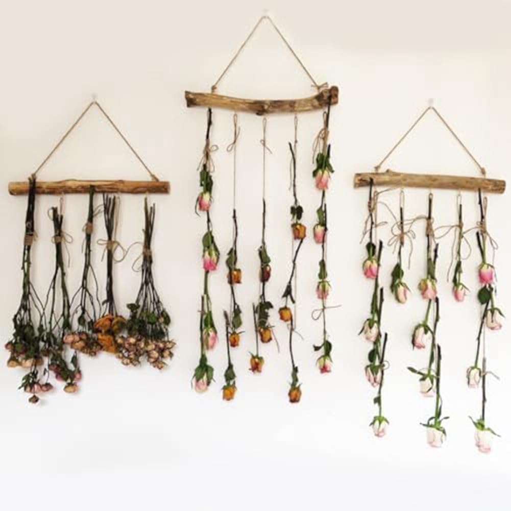 Jalzdieod 2Pcs Natural Driftwood Decorative Branches Farmhouse Home Wall Hanging Decor Hanging Jewelry Organizers with 5 Hooks Durable Easy Install