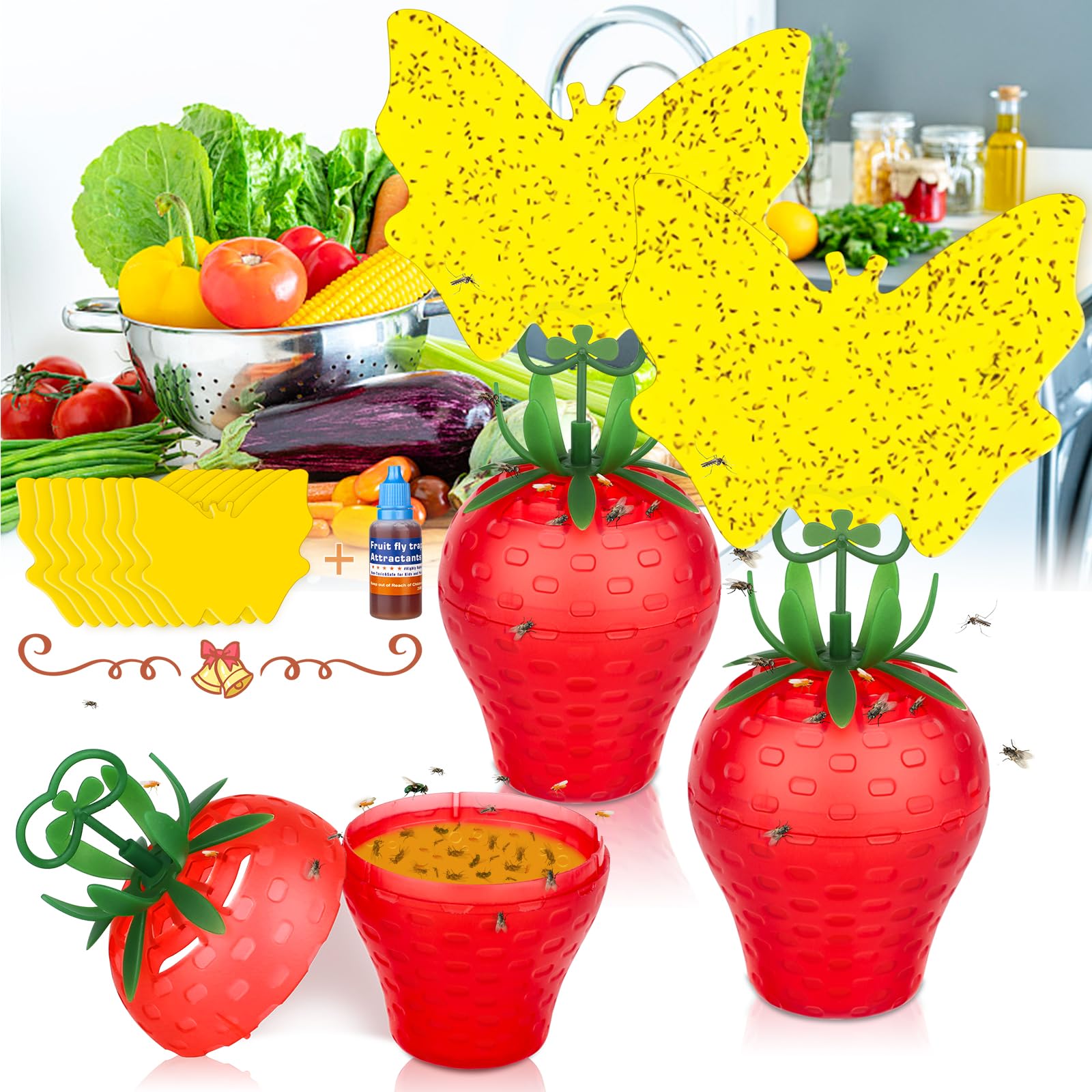 Fruit Fly Traps for Indoors,2024 Upgrade Fruit Fly Killer Catcher Gnat Trap with Sticky Pads,Reusable Odorless Gnat Killer Fruit Fly Trap Comes with Fruit Fly Attractant for Home Kitchen,2 Pack-Red