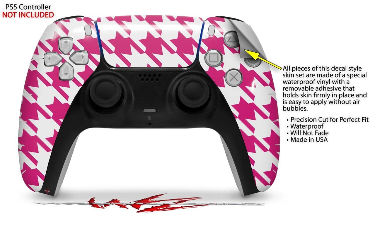 WraptorSkinz Skin Wrap compatible with Sony PS5 DualSense Controller Houndstooth Hot Pink (CONTROLLER NOT INCLUDED)