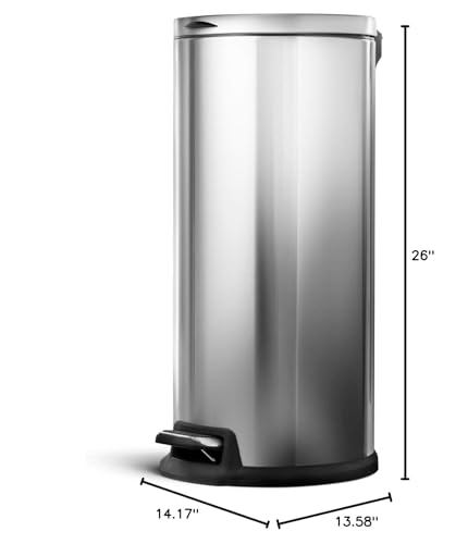 Home Zone Living 8 Gallon Kitchen Trash Can, Round Stainless Steel, Step Pedal, 30 Liter
