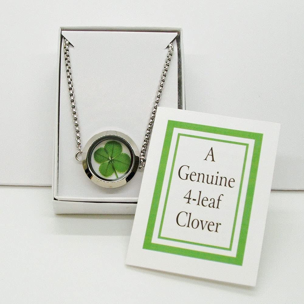 Clovers Online Genuine Preserved Four Leaf Clover Good Luck Charm Floating in a Stainless Steel Bolo Bracelet