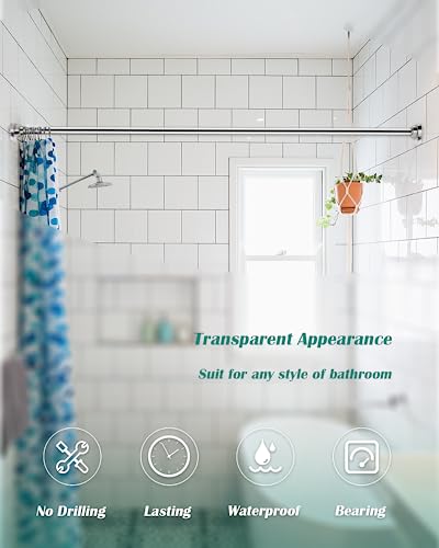 PREBENE Adhesive Shower Curtain Rod Holder, No Drilling | Invisible Rod Retainer, Transparent Tension Rod Holder