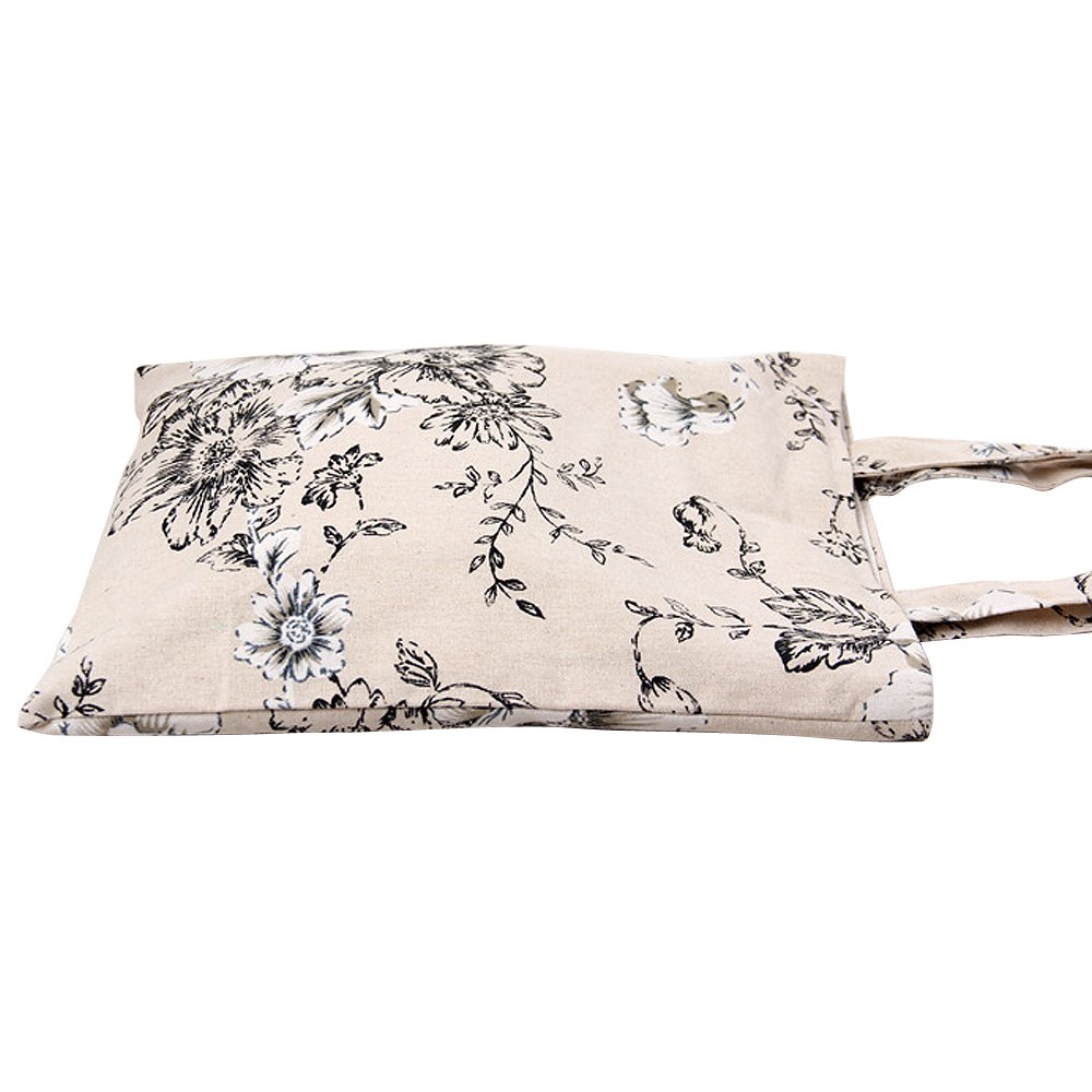 Caixia Women's Cotton Daisy Floral Canvas Tote Shopping Bag Light Brown, Black Floral/No Closure, Medium