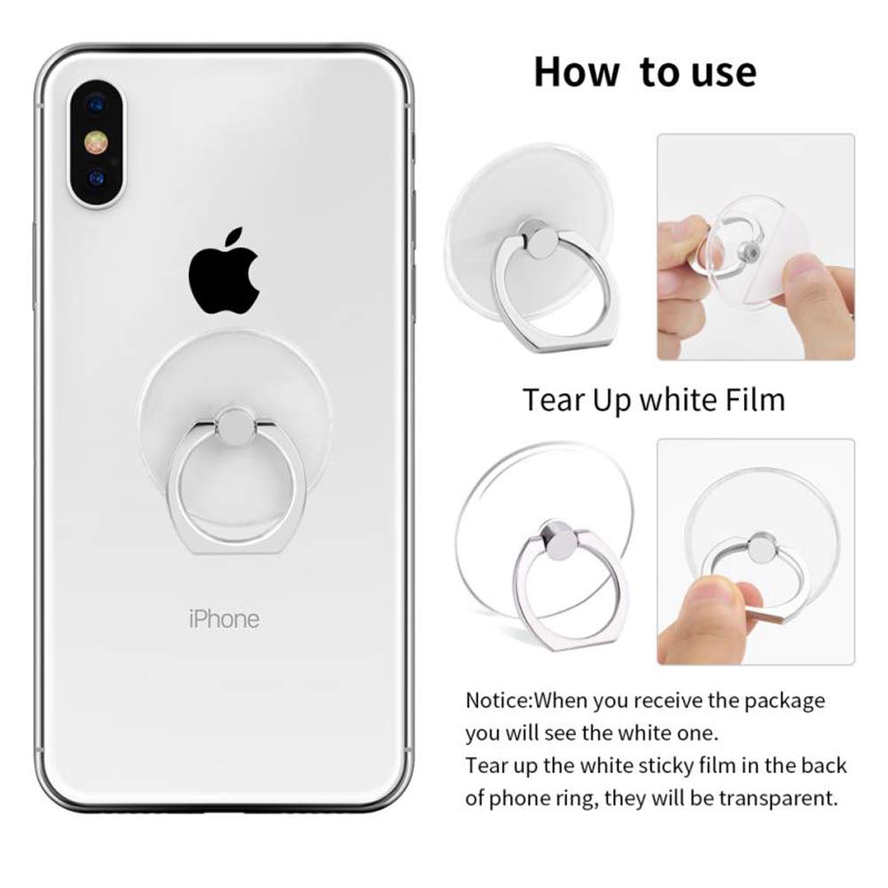 Cell Phone Ring Holder Stand Transparent Finger Grip Loop 360 Degree Rotation Finger Ring Stand (4 x Black (Round))