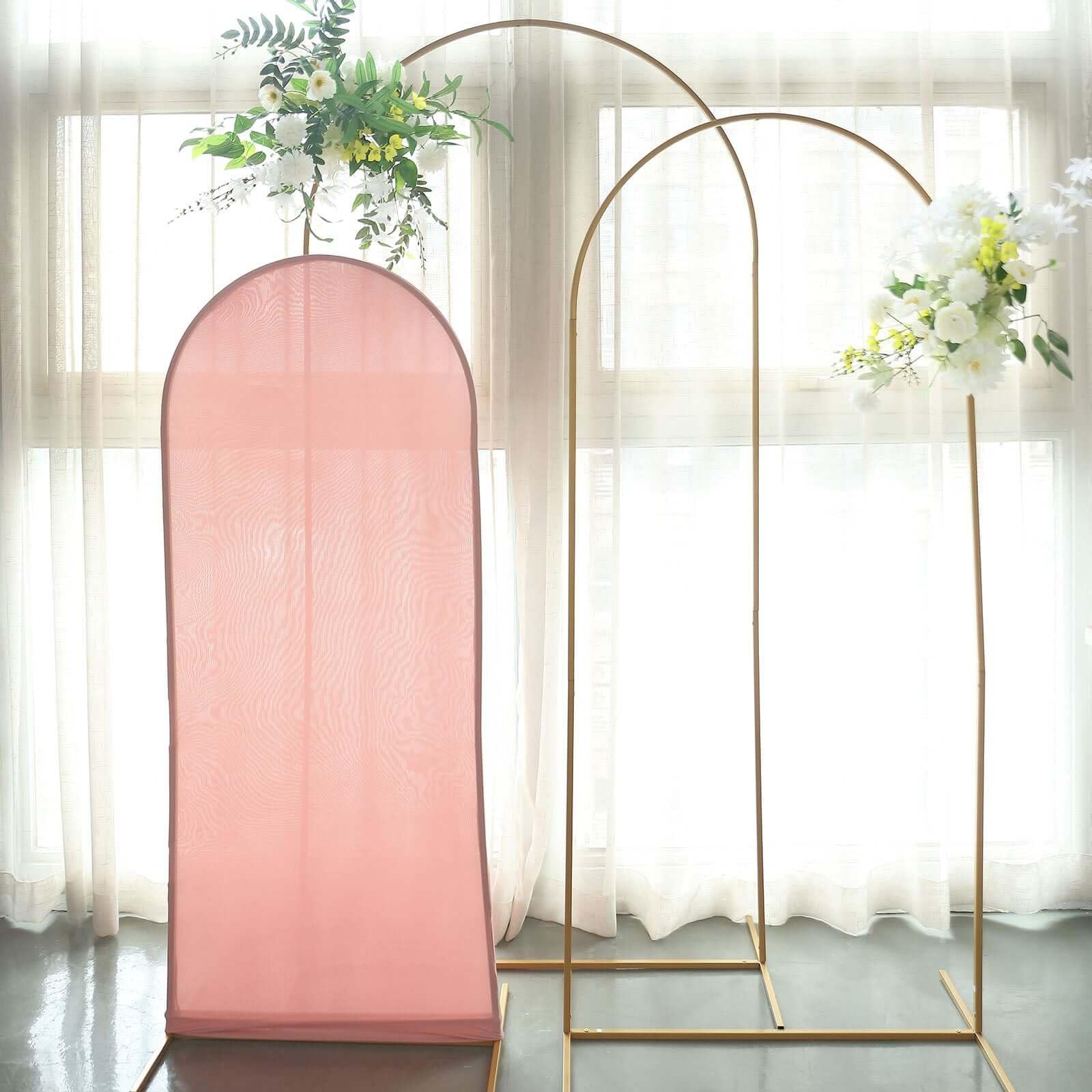 Efavormart 5ft Dusty Rose Spandex Fit Round Top Backdrop Frame Stand Cover, 2-Sided Wedding Arch Cover