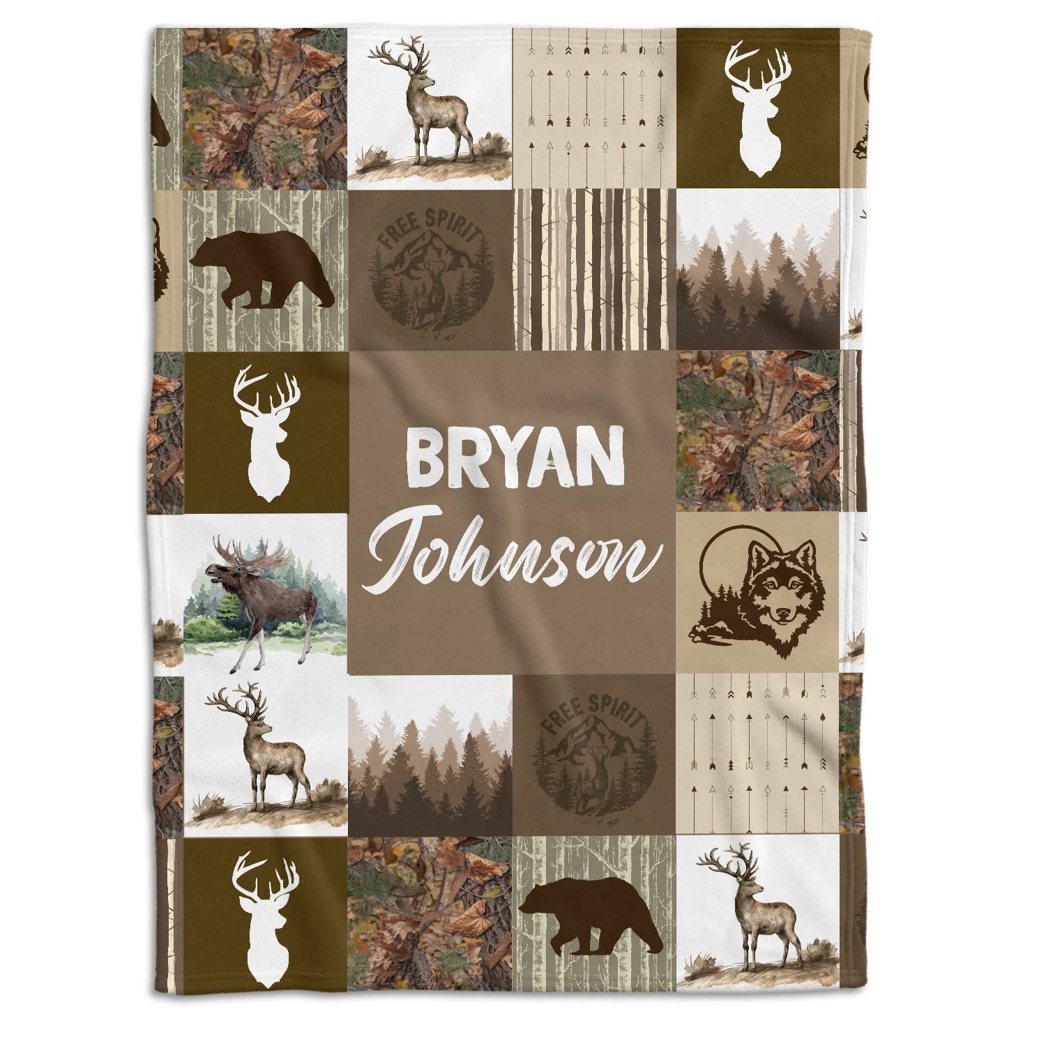 MeMate Personalized Name Baby Blanket, Woodland Nursery Blanket, Vintage Woodland Baby Blanket Boy, Boy Brown Fleece Blanket, Baby Boy Blanket Name for Newborn, Infant, Woodland Blanket for Boys