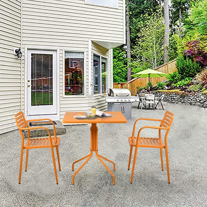GWAREZ Outdoor Bistro Metal Arm Chair Stackable Garden Dining Chair for Patio Backyard Lawn, Set of 2, Bright Orangeā¦