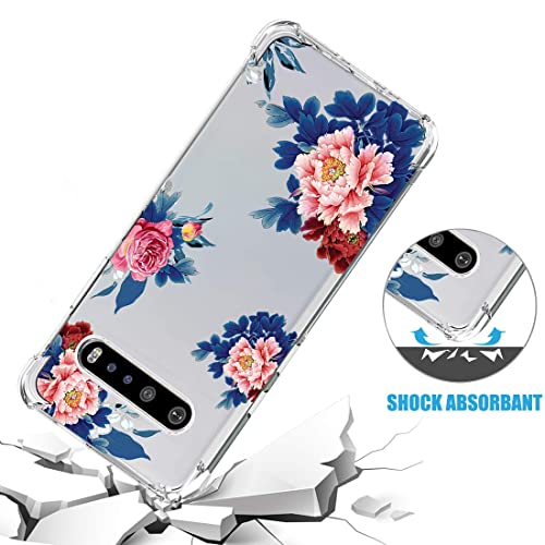 Tothedu Phone Case for LG V60 ThinQ 5G Case/LG V60/LM-V600 Case for Girls, Clear Slim Shockproof Pattern Soft Flexible TPU Back Phone Protective Cover Cases for LG V60 ThinQ (Blue Flower)