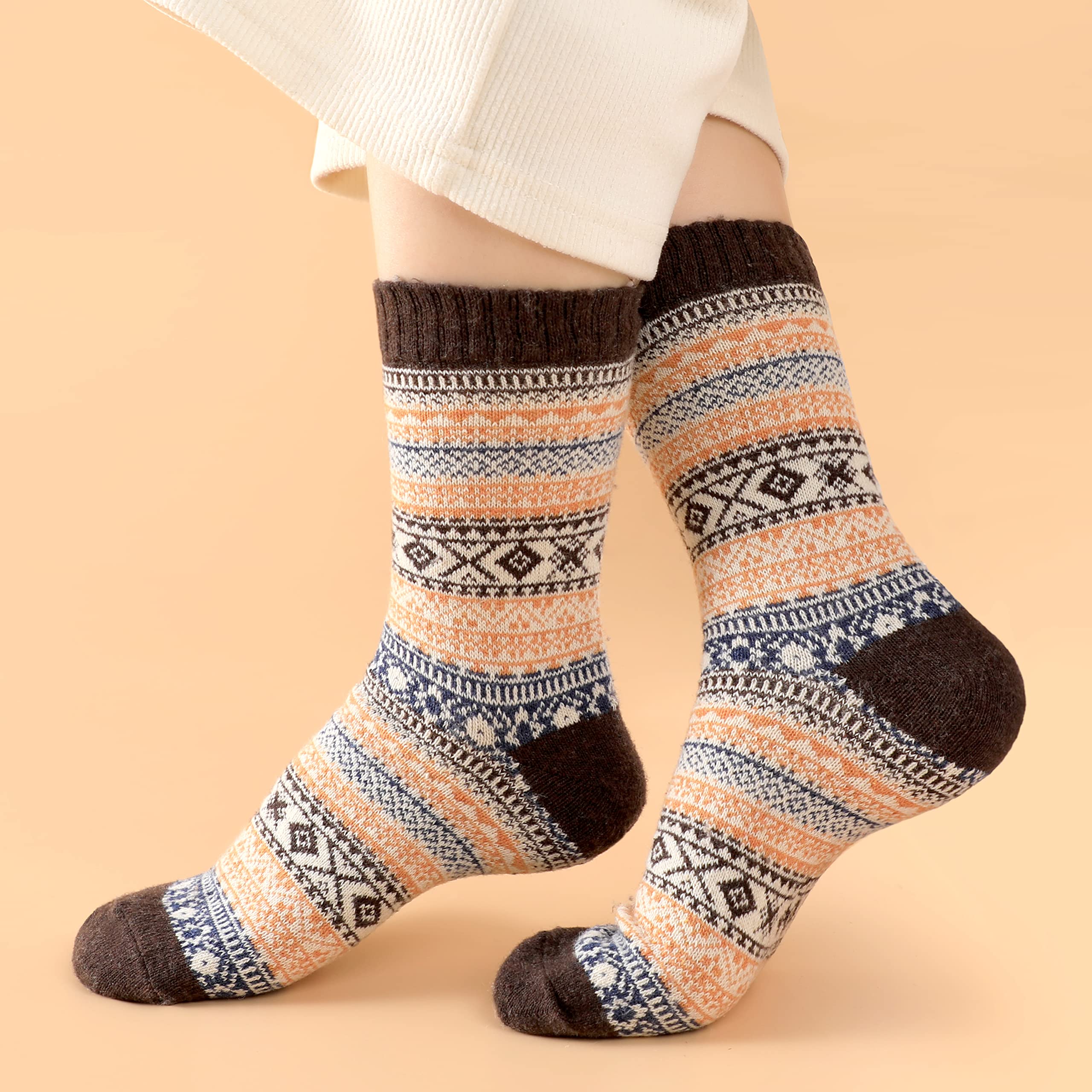 clubone 5 Pairs Wool Socks - Cozy Athletic Socks Wool Socks for Women Knit Crew Socks Hiking Socks Mens Winter Socks Boot Long Socks