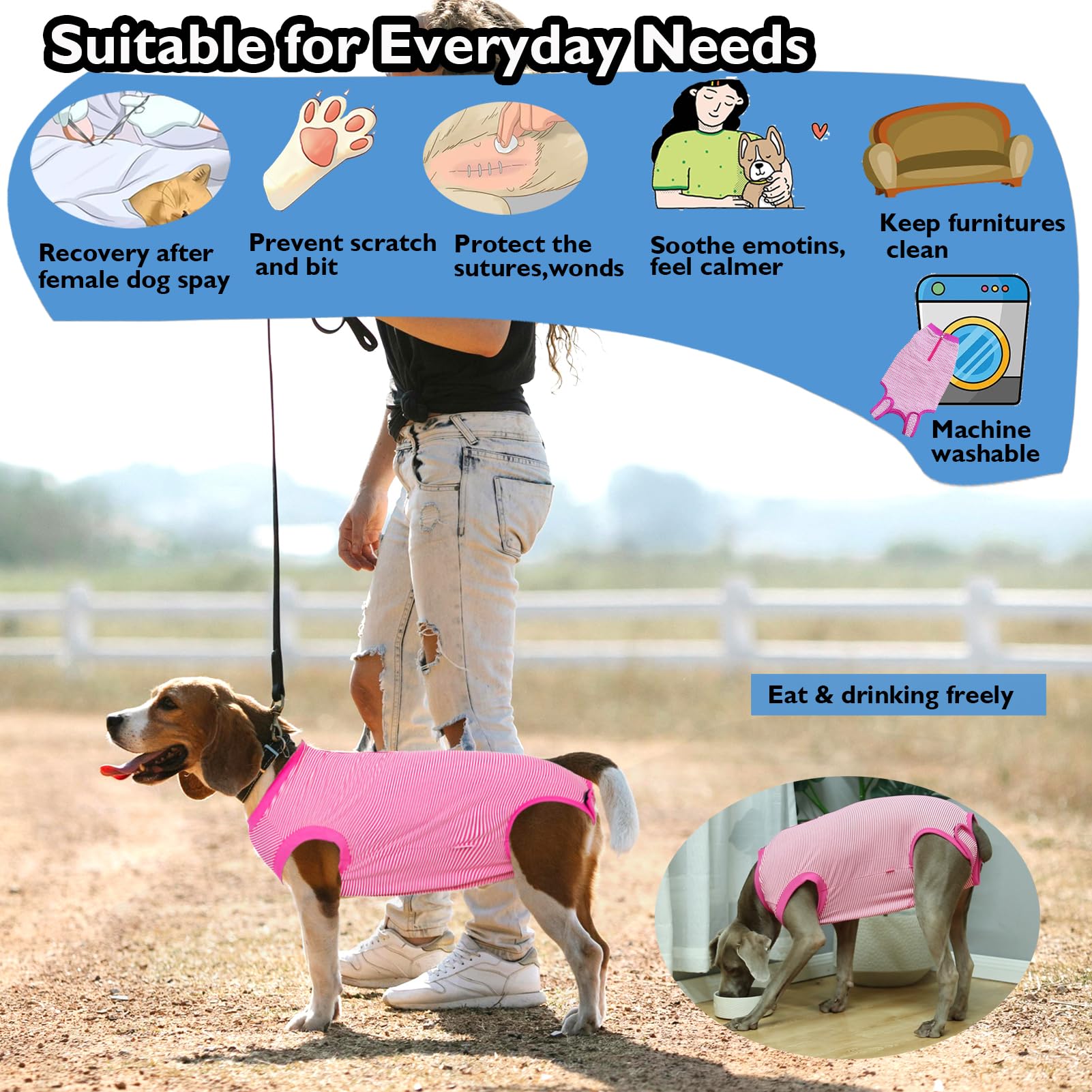 Wabdhally Dog Surgery Recovery Suit,Surgical Suit for Small Female Spay,Soft Combed Cotton,Rose Striped Zipper Onesie XS