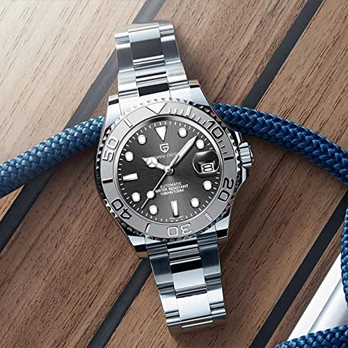 Mens Watches Pagani Design 1651 Wrist Watch for Men Automatic Mechanical NH35 Movement 100M Water Resistant Sapphire Glass Ceramic Bezel Stainless Steel Watch (White Grey)