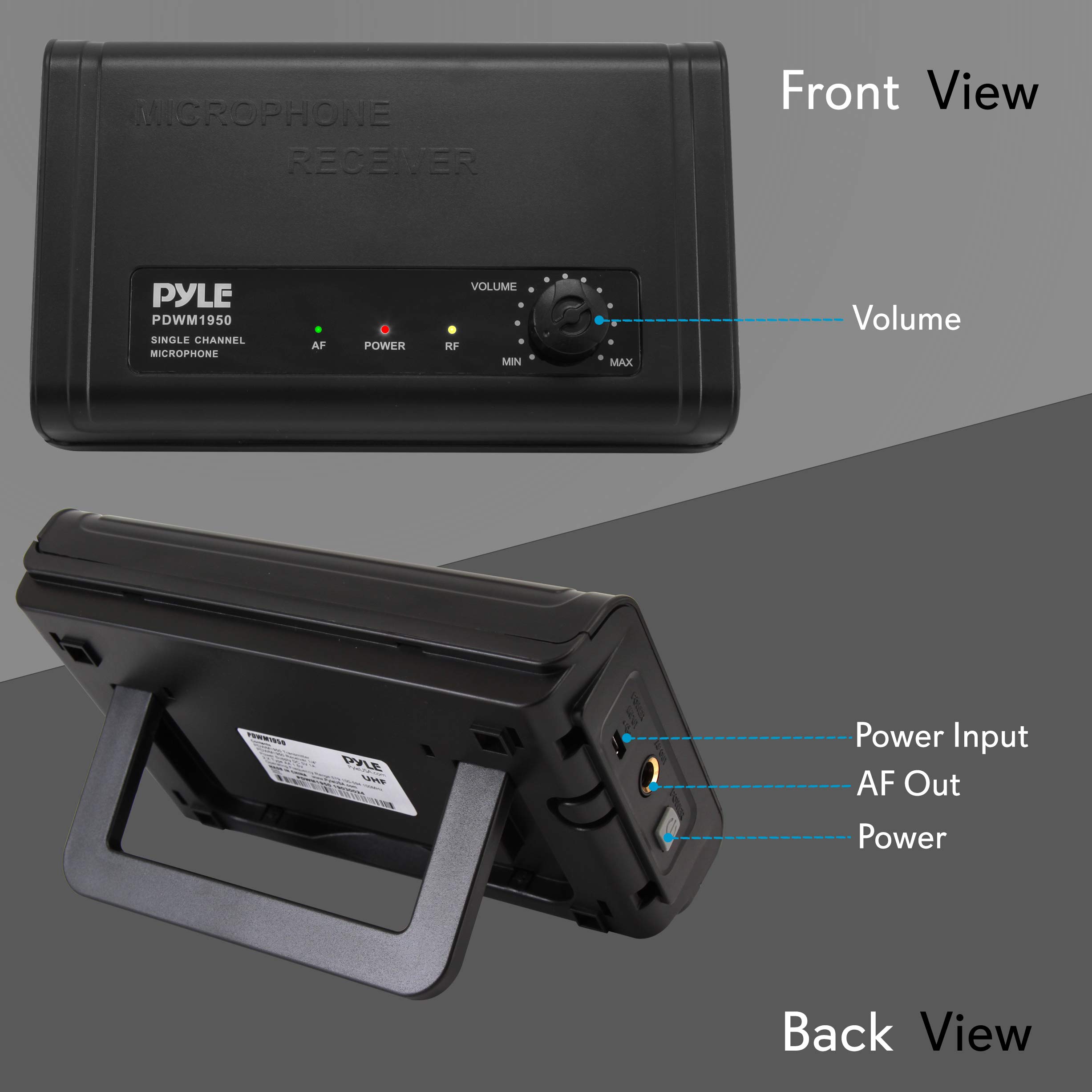 PYLE Compact UHF Wireless Microphone System - Pro Portable Single Channel Desktop Digital Mic Receiver Set w/ 1 Handheld Mic, Receiver Base, USB Cable, Battery, for Home, PA, Karaoke, DJ PDWM1950