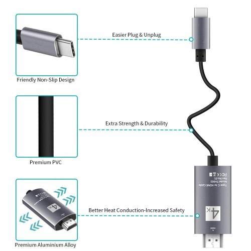 BoxWave Cable Compatible with Amazon Fire HD 10 (9th Gen 2019) (Cable SmartDisplay Cable - USB Type-C to HDMI (6 ft), USB C/HDMI Cable for Amazon Fire HD 10 (9th Gen 2019) - Jet Black