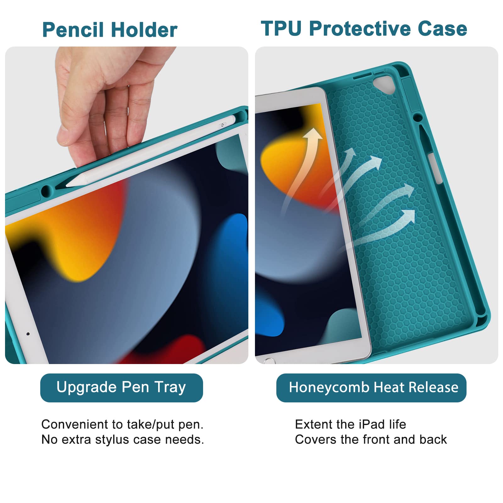 Eisuiyi iPad 10.2 Case with Keyboard for iPad 9th/8th/7th Gen, Compatible with iPad Air3/iPad Pro10.5, Detachable BT Keyboard with Magentic Protective Cover, Built-in Pencil Holder, Teal