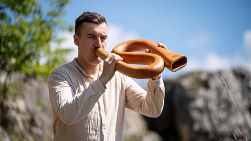 S-shaped Professional Didgeridoo for Meditation, Sound Healing Therapy, Yoga and Circular Breathing β NOT MADE IN CHINA β Mahogany Wood, 2-YEAR WARRANTY