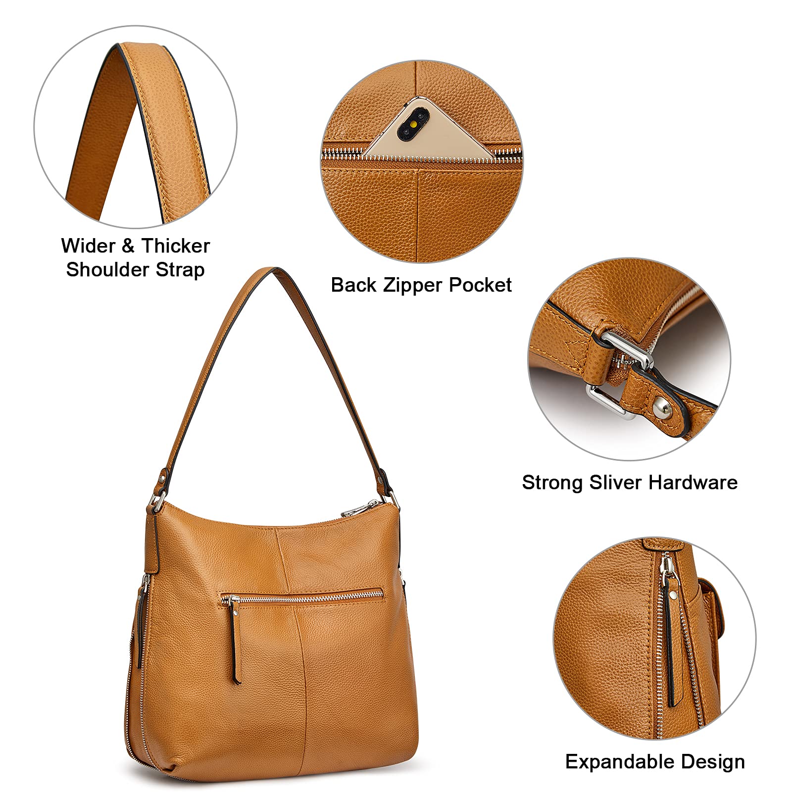 S-ZONE Women Genuine Leather Hobo Shoulder Purse and Handbags Top Handle Ladies Bag with Front Pocket