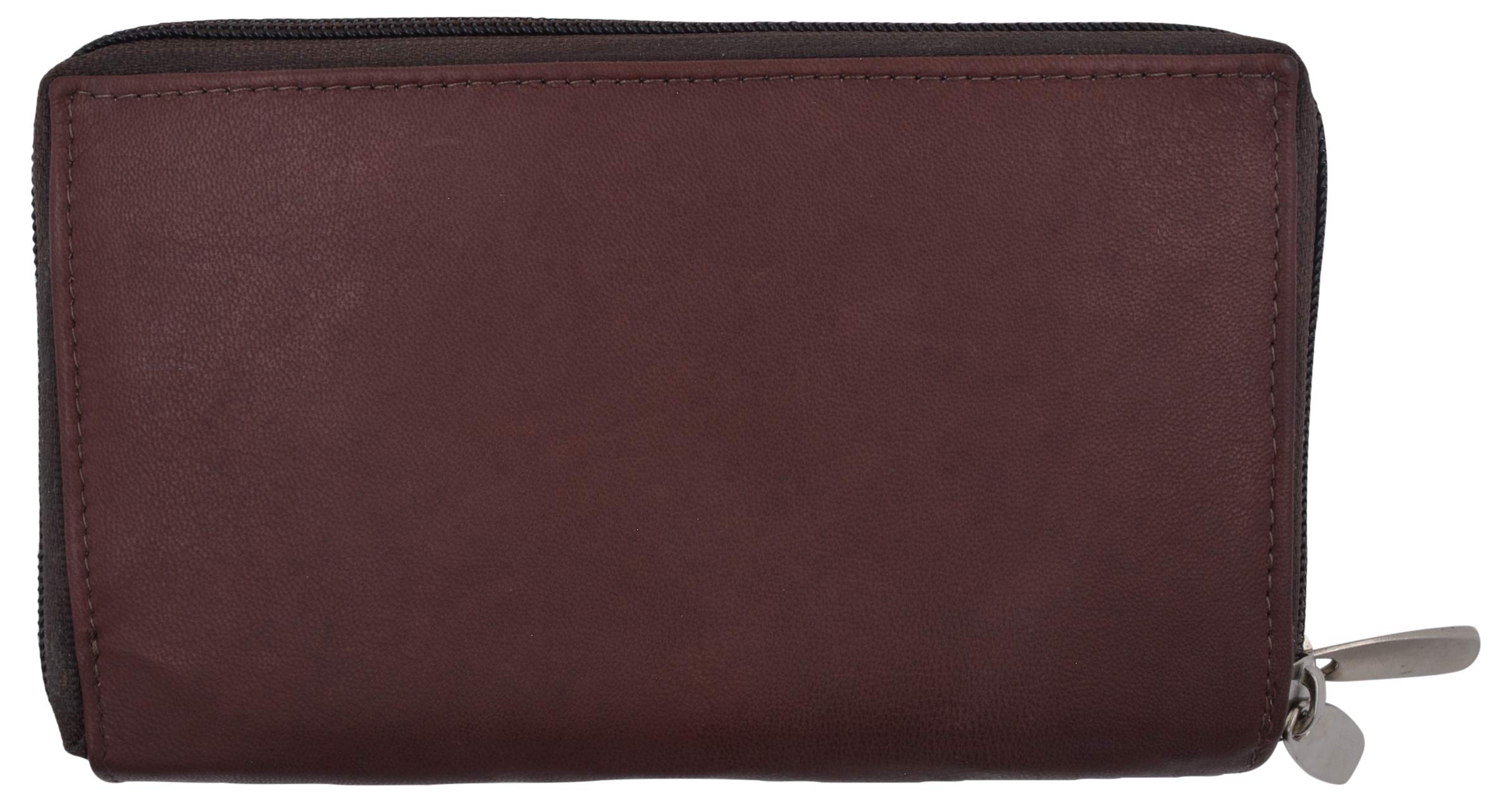 Swiss Marshall Womens Wallet Genuine Leather Double Zip Around Phone Clutch Large Travel Purse Ladies Wallet (Brown)