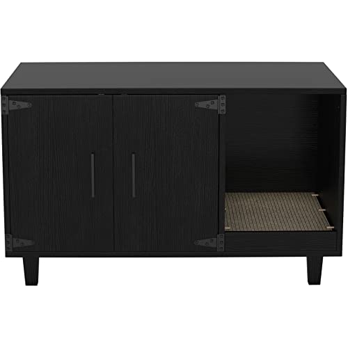 GDLF Modern Wood Pet Crate Cat Washroom Hidden Litter Box Enclosure Furniture House as Table Nightstand with Scratch Pad,Stackable (Black)