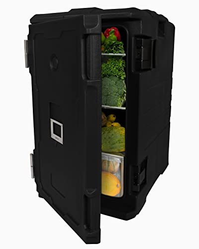 TABU 95QT End-Loading Insulated Food Pan Carrier, LLDPE Material Food Box Carrier with Double Buckles, Front Loading Portable Food Warmer with Handles (Black)