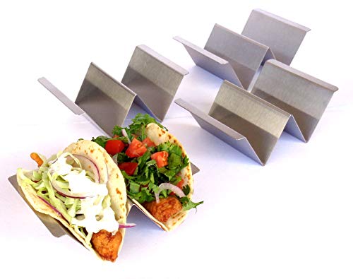 Taco Holder 4 Pack with Handles - Taco Holders - Taco Stand - with Free Recipe Ideas - Taco Rack - Stainless Steel Taco Holder (4 Pack with Handles)