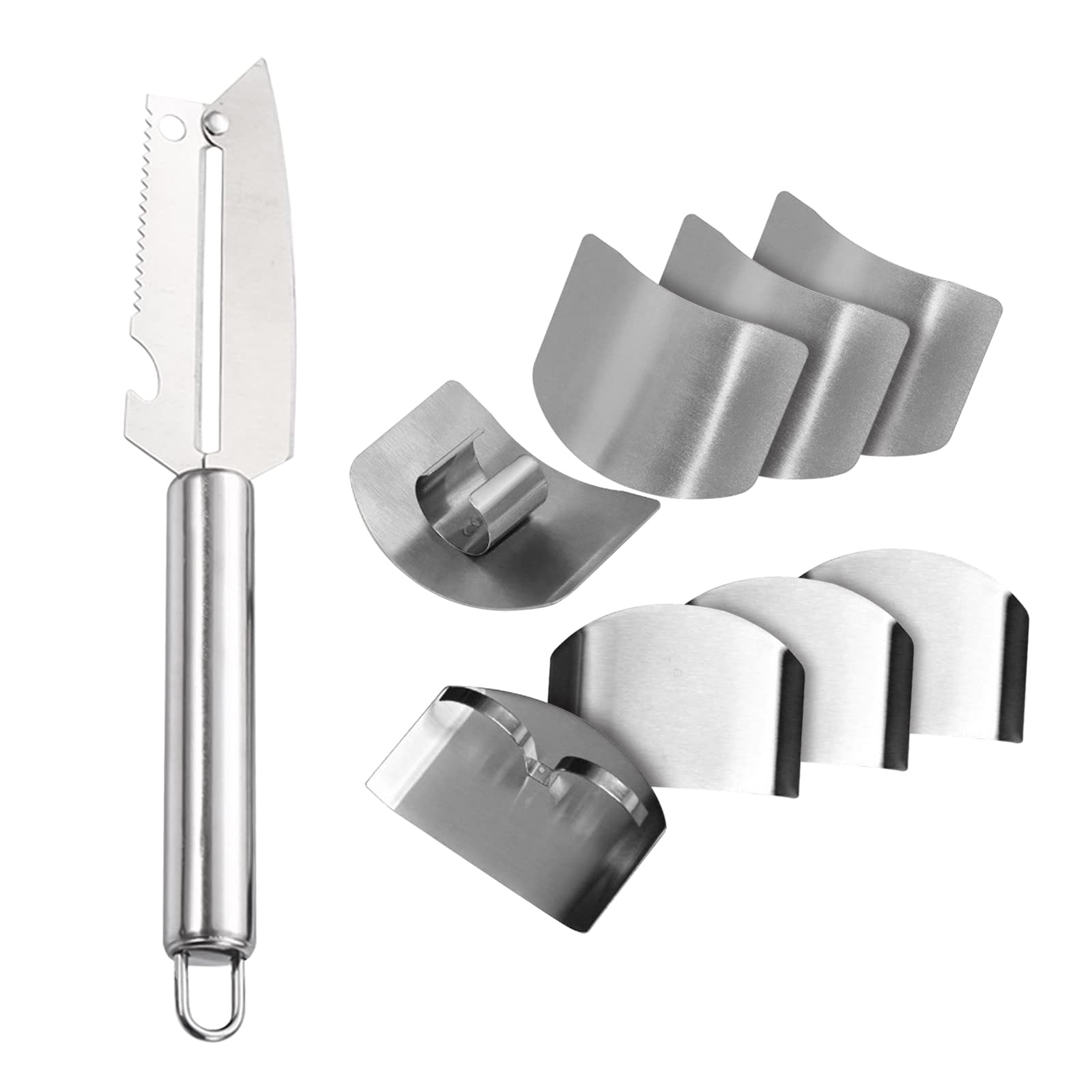 Chop Guard for Fingers, Finger Guards for Cutting Pack of 8, Stainless Steel Finger Guards with Peeler, Knife Cutting Protector for Kitchen Slicing Dicing Chopping Safe