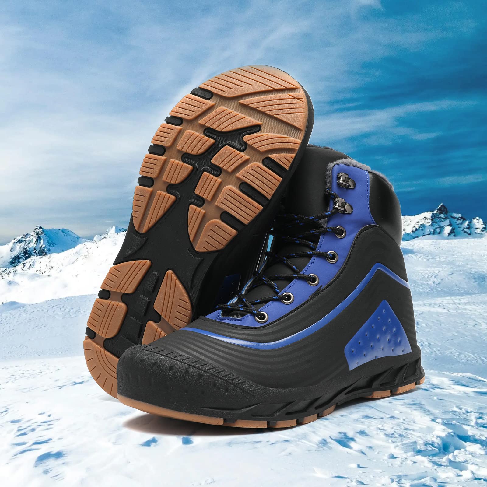 Dahocri Men’s Snow Boots, Insulated Waterproof Winter Shoes Warm Fur Lined Anti-Slip Ankle Boot for Hiking, Backpacking and Construction - Blue 43