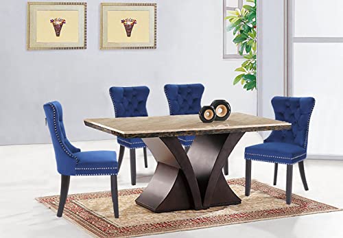 BTEXPERT High Back Blue Velvet Tufted Upholstery, Solid Wood-Accent Nail Trim, Ring Leisure Side Living Room Bedroom Coffee upholstered Dining Chair Set of 2, Navy