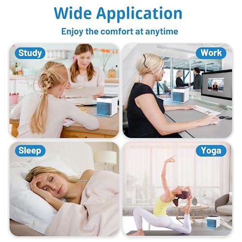 Portable Air Conditioner, Evaporative Air Cooler in 3 Speed, USB Air Personal Conditioner with LED Light for Home Office Bedroom(zQ06)