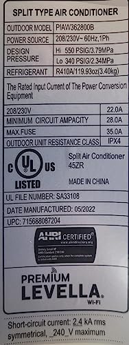 Premium Levella Mini Split Air Conditioner Heat Pump, 9000 BTU up to 36000 BTU 110V or 220V Compatible with Alexa, White (9000 BTU 110V/120V)