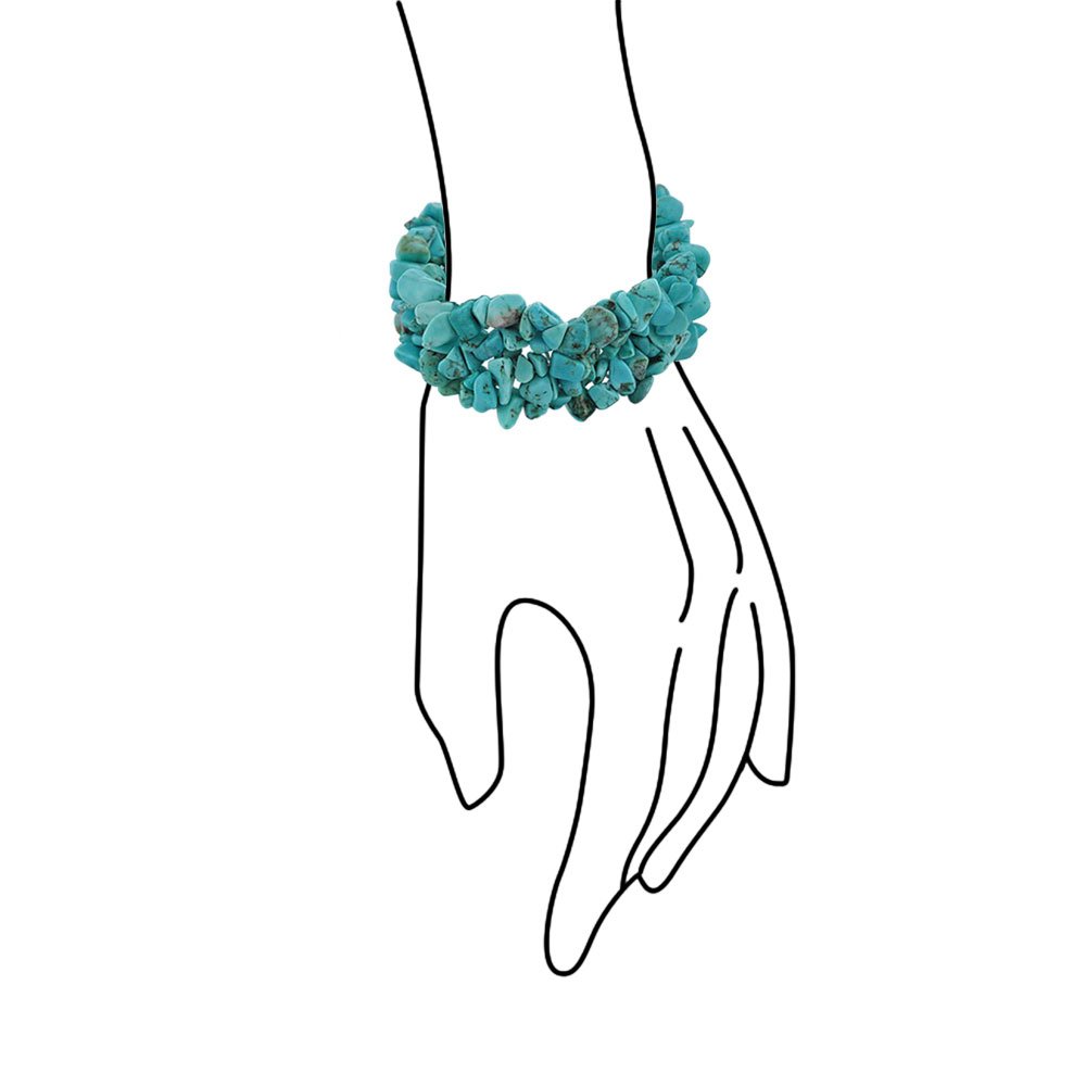 Bling Jewelry Blue Stabilized Turquoise Chip Stone Wide Chunky Cluster Multi Strand Stretch Bracelet For Women