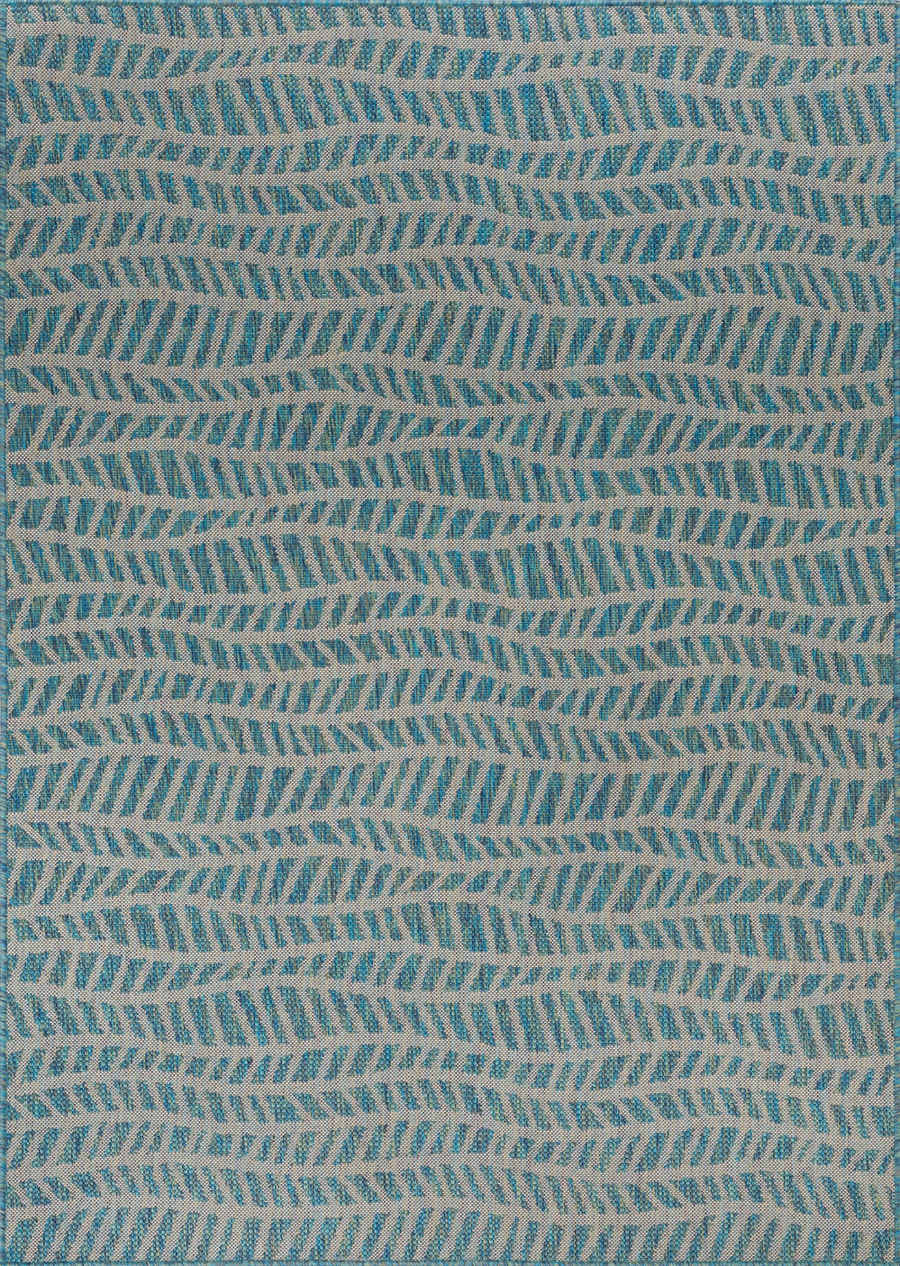 HOMEGNOME Indoor Outdoor geo Wave Rug (5'3"x7'6", Ocean Blue)