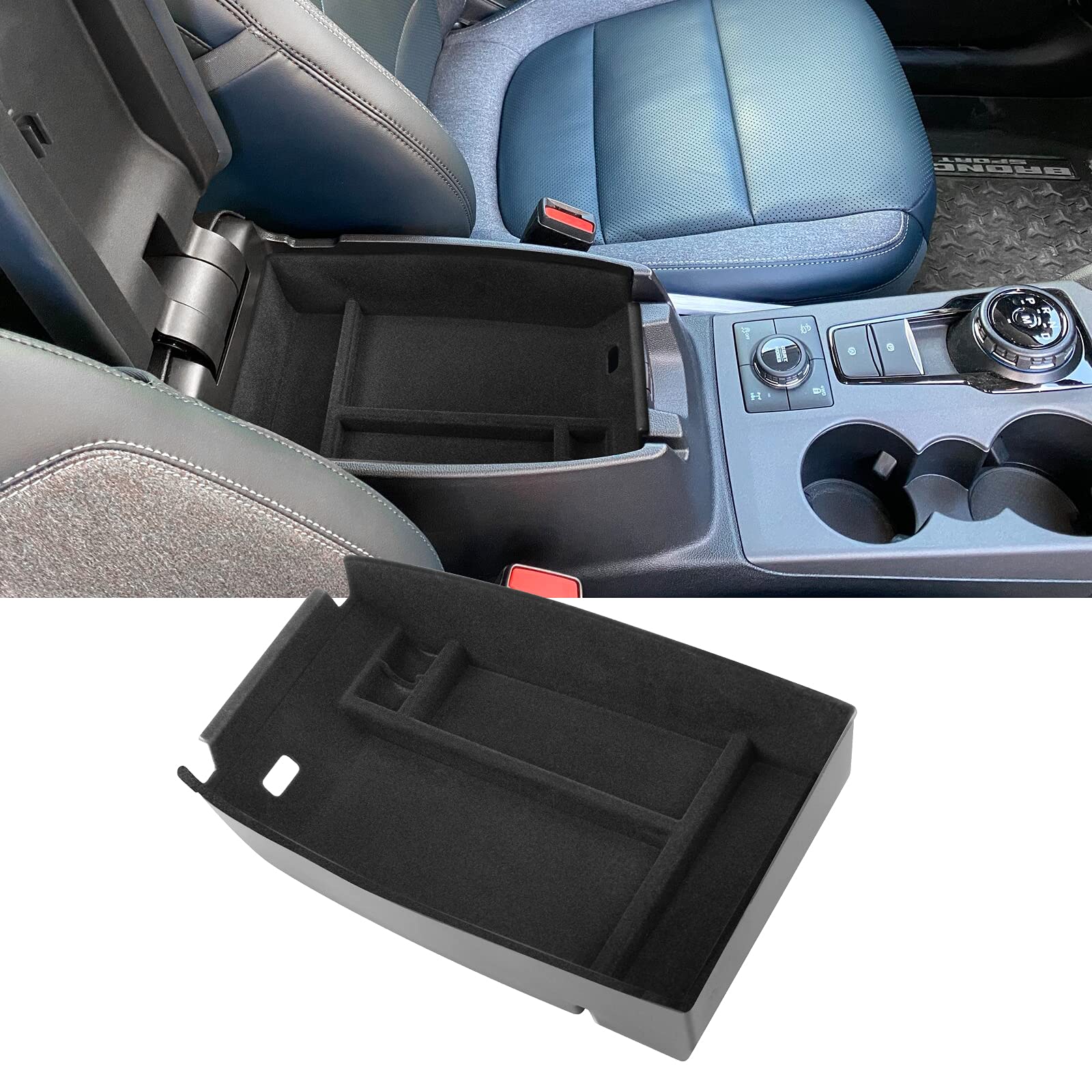 Center Console Organizer for 2021 2022 Ford Bronco Sport and Ford Escape 2020 2021 2022 Flocked Console Tray Storage Box Accessories Upgrade