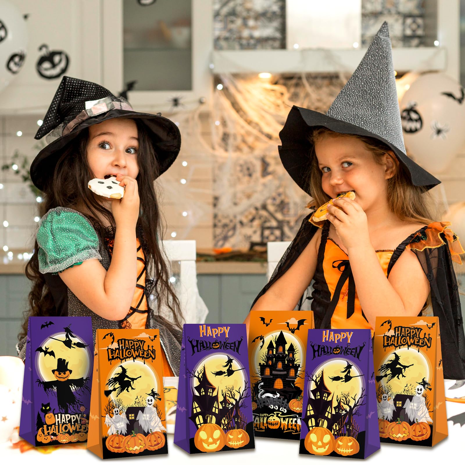 BXGH Halloween party gift bag with 12 pieces of Halloween decorations - double sided printing, ideal for decorating children's birthday parties