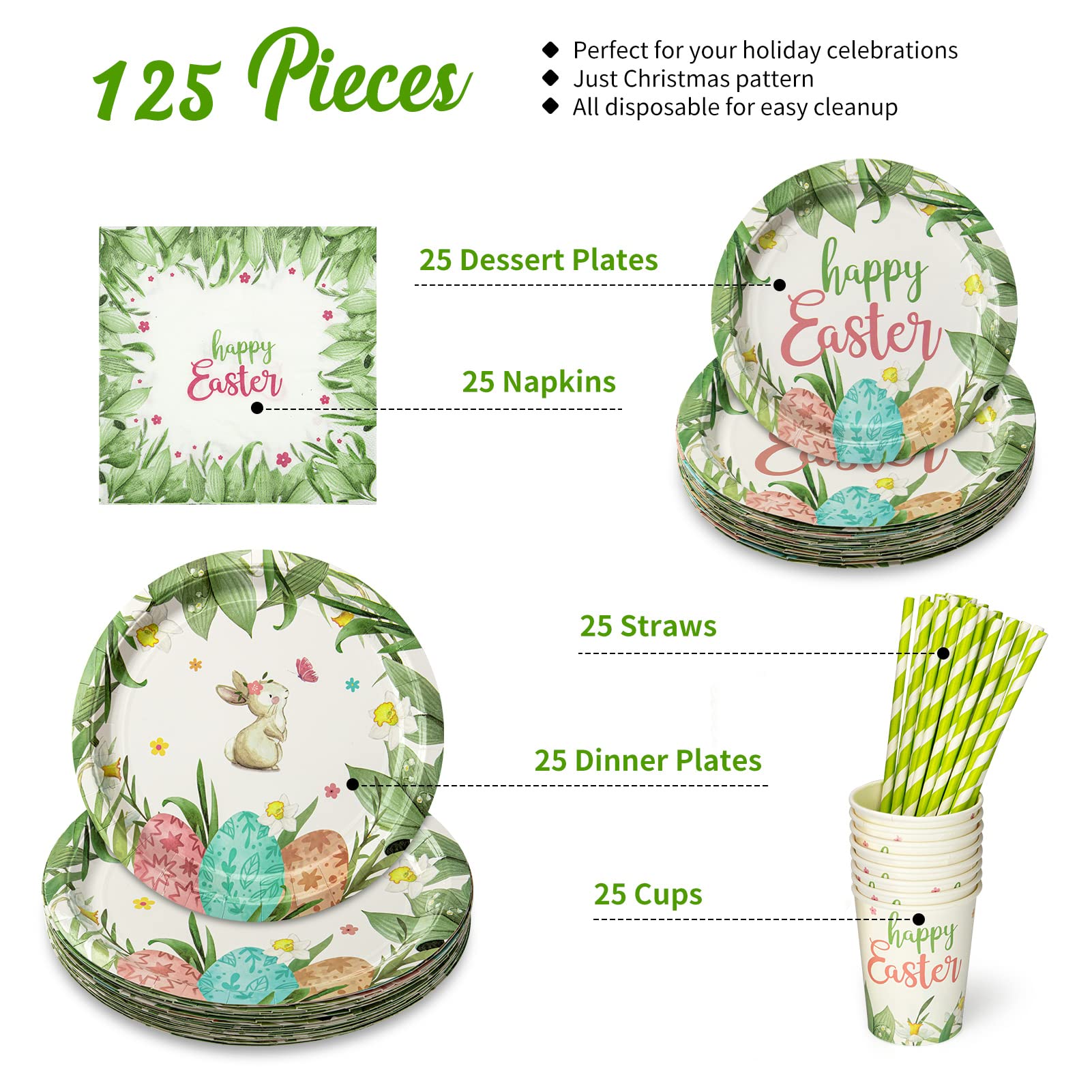 Cibeat 200Pcs Christmas Disposable Dinnerware Set, Christmas Moose Decorations Paper Plates, Christmas Party Supplies Includes Plates, Cups, Christmas Tableware, Napkins, Serve 25