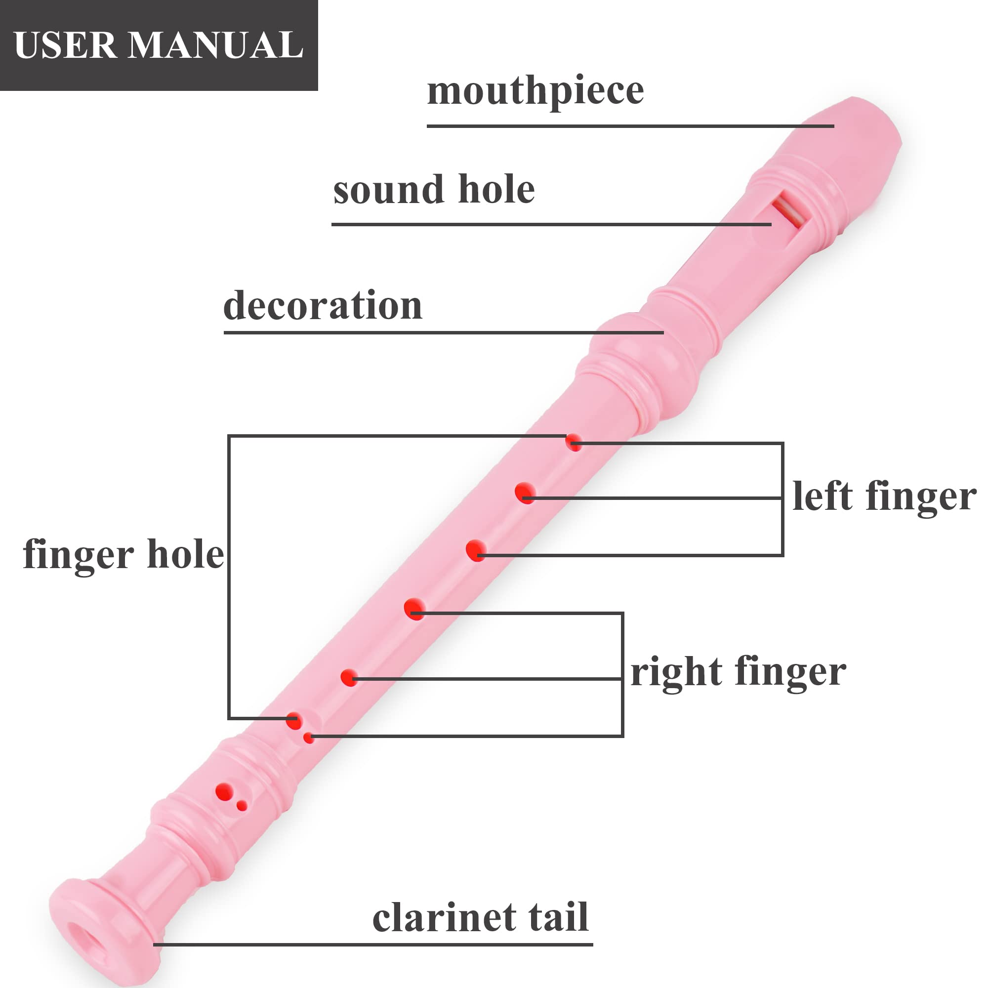 Jasenna Recorder Instrument for Beginner Kids Adults,8-Hole Soprano Descant Recorder Music Flute with with Cleaning Rod & Leather Case For School Student Home Entertainment(2-Pink Splash-ink)