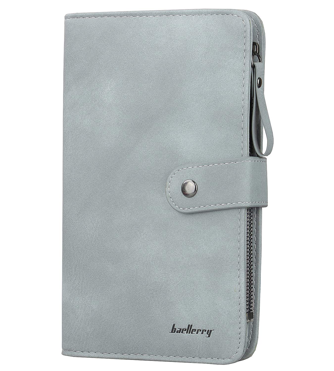 Wristlet Wallets for Men & Women, Leather Clutch Wallet with Card Slots Business Long phone Purse Multi Card Organizer (C224 Gray)