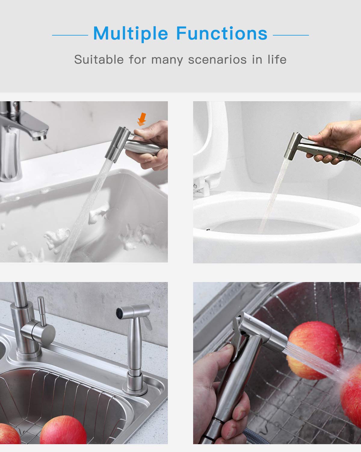 Handheld Bidet Toilet Sprayer Set Premium Brushed Stainless Steel Sprayer for Bidet Attachment Cloth Diaper Sprayer Set,Bathroom Toilet Cleaning…